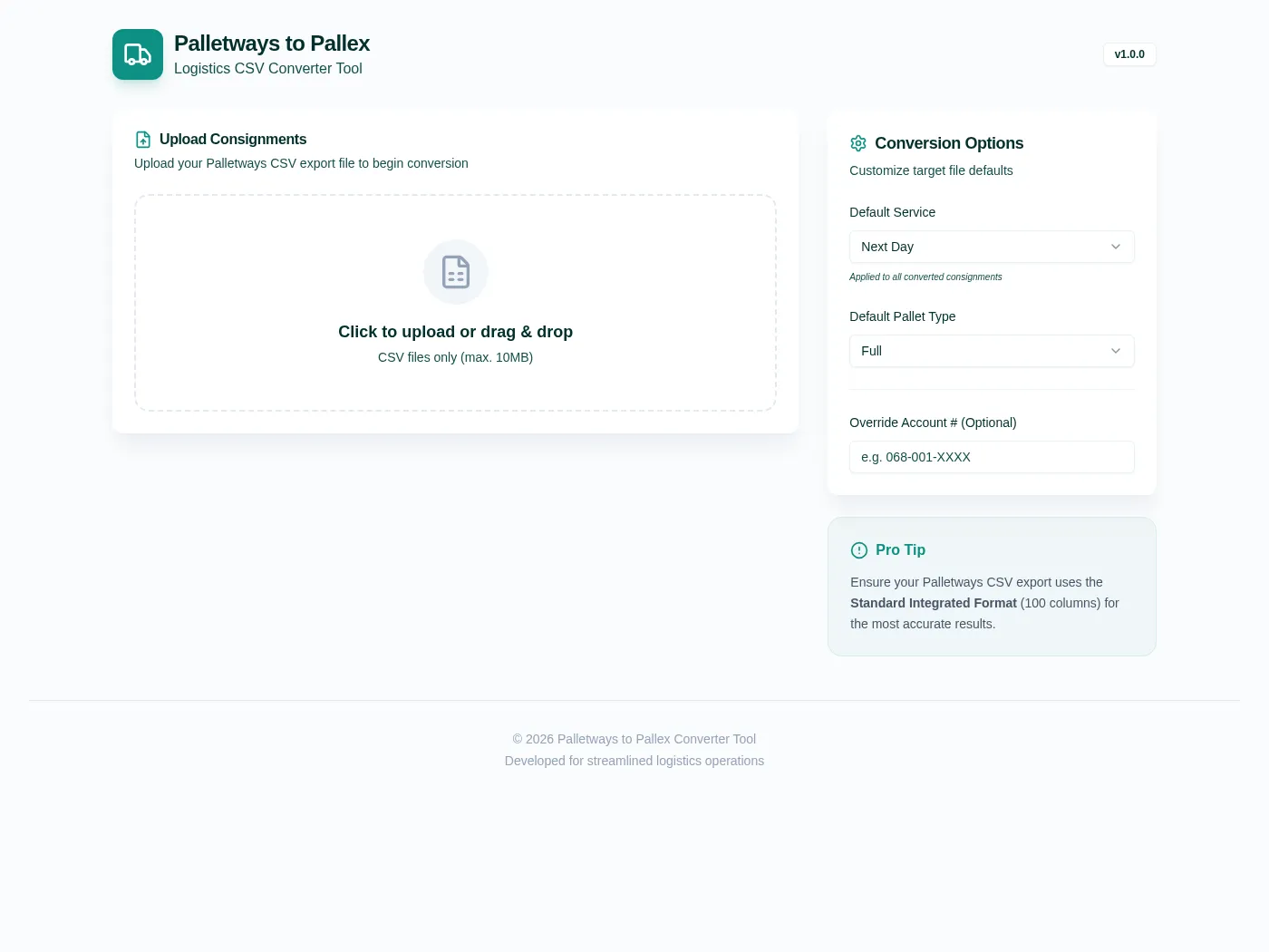 Palletways to Pallex Converter