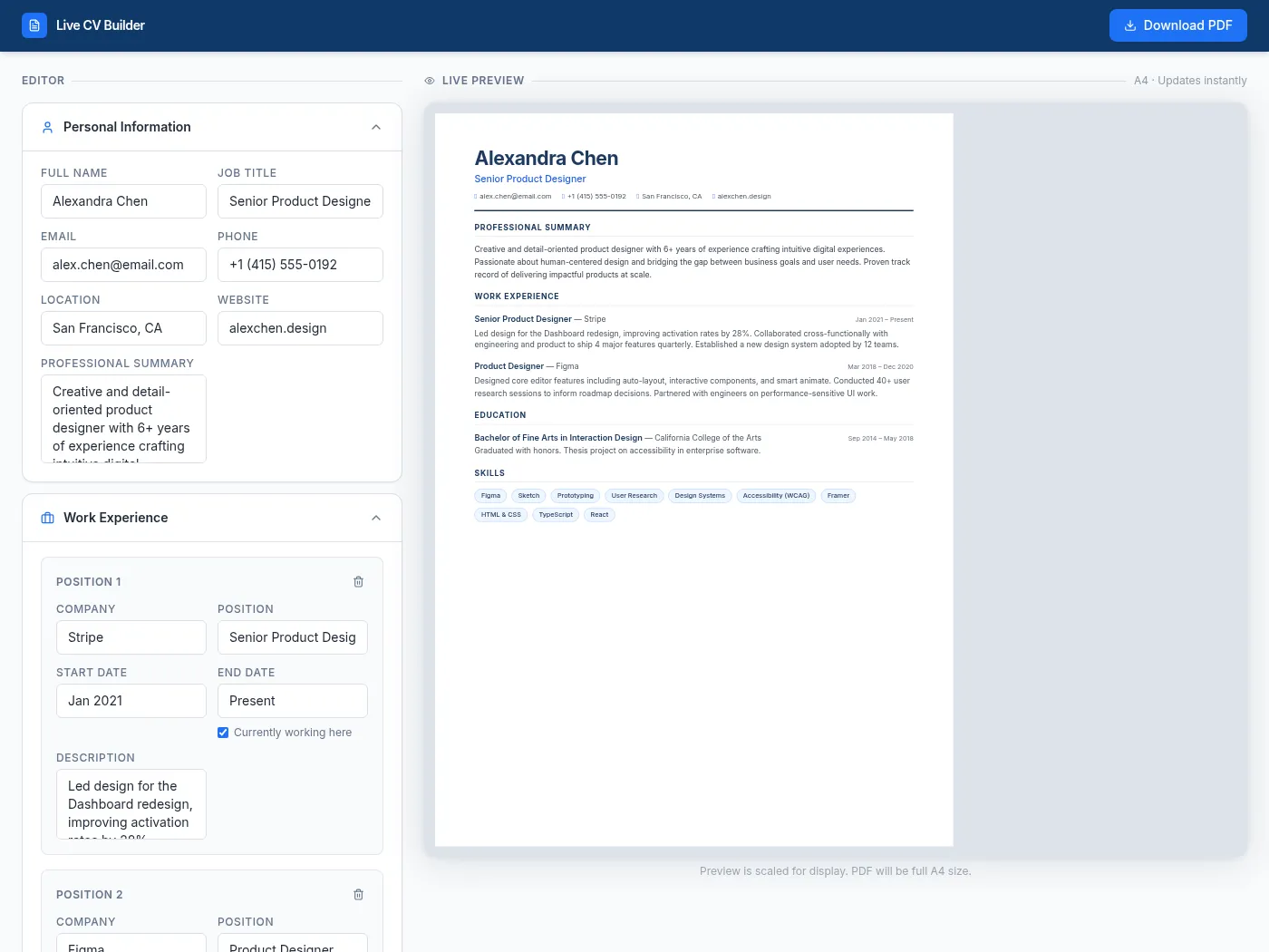 Live CV Builder