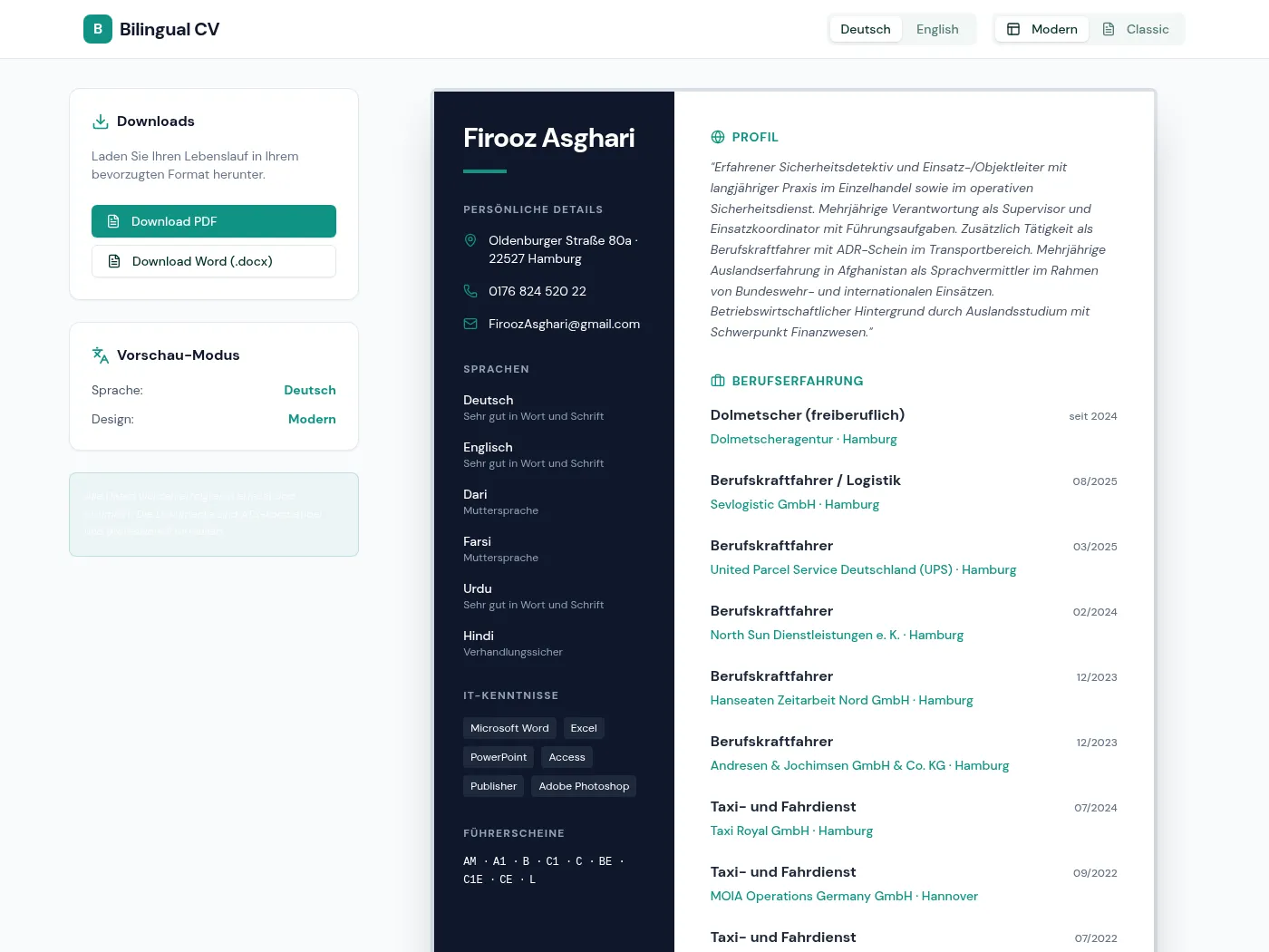 Bilingual CV Generator