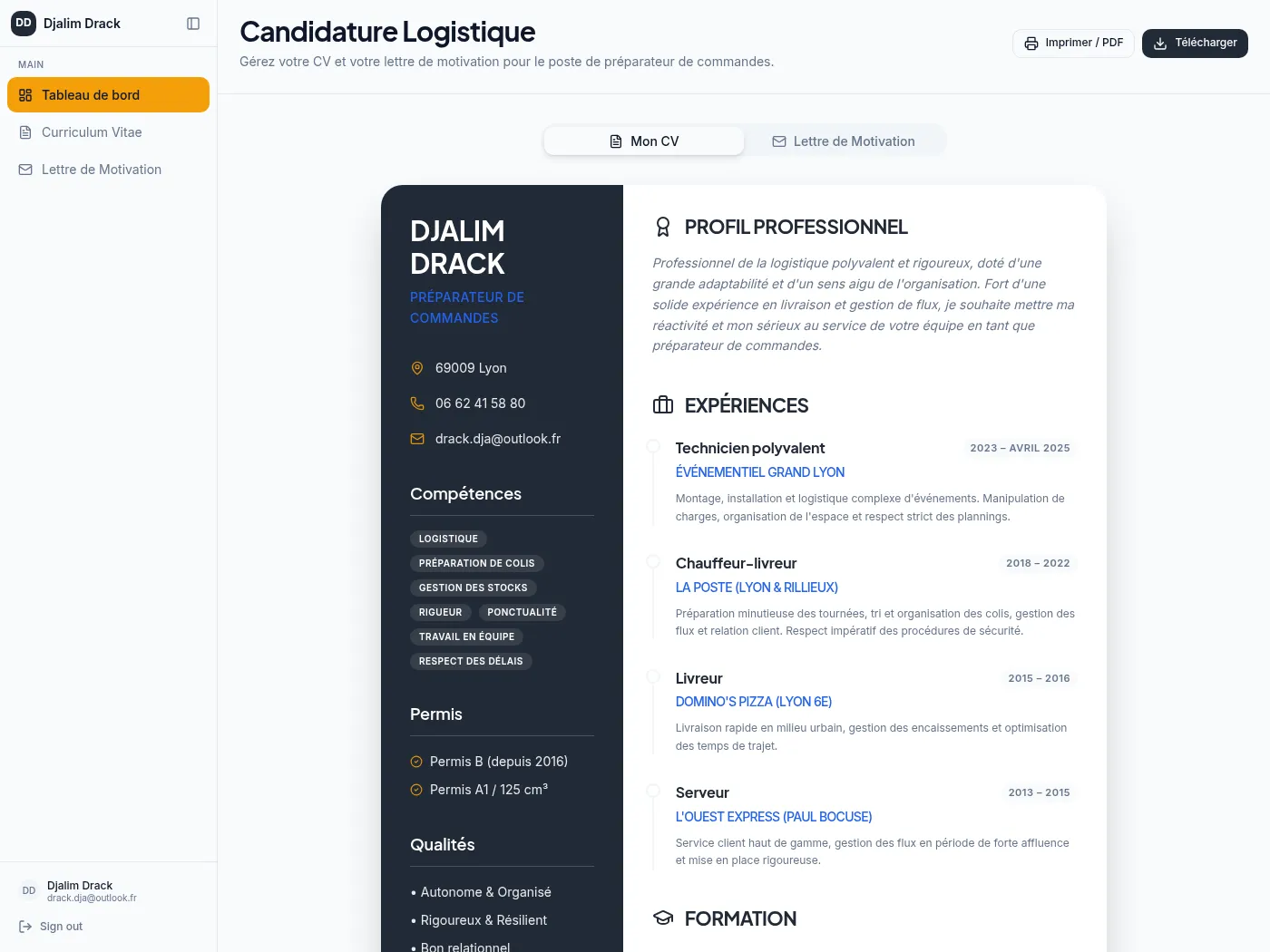 Lettre & CV Générateur