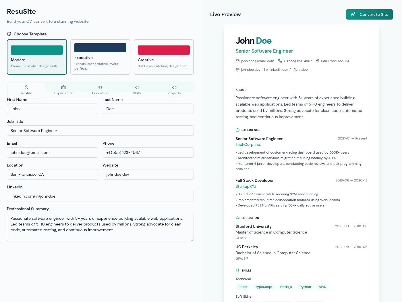 CV to Website Maker