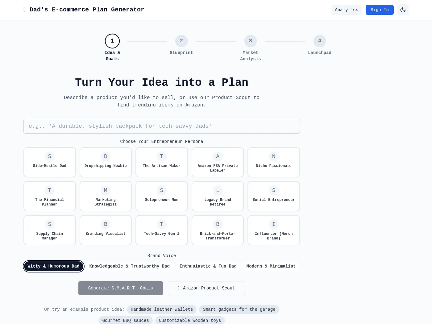 Dad's E-commerce Plan Generator