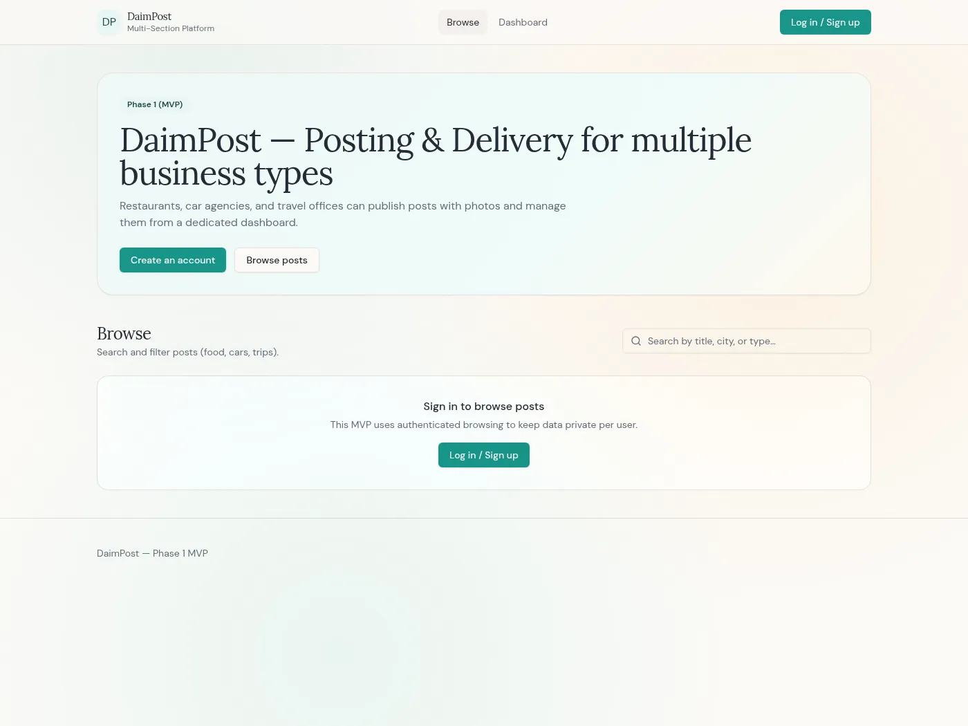 DaimPost Multi-Section Platform