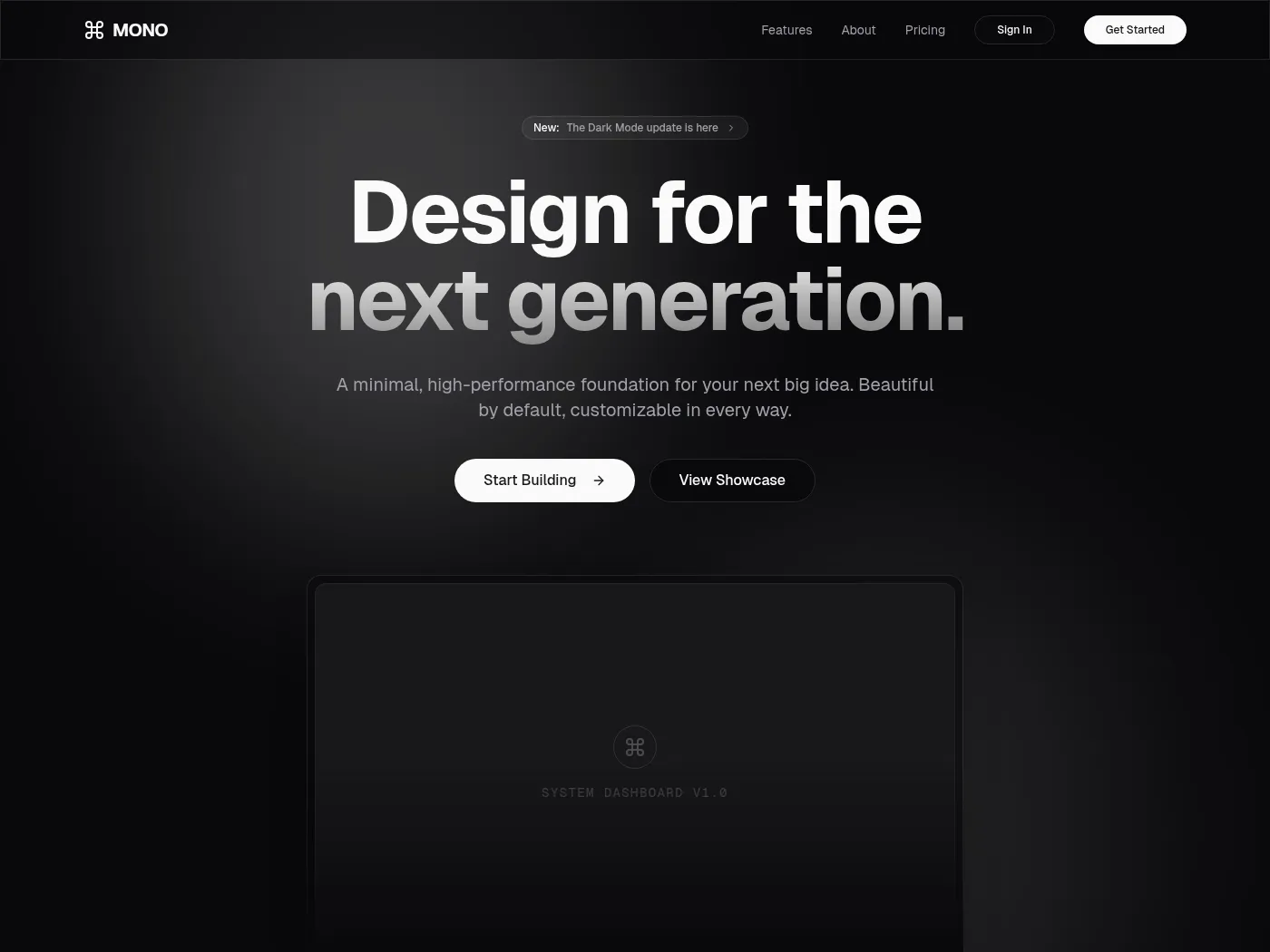 Dark Welcome Page