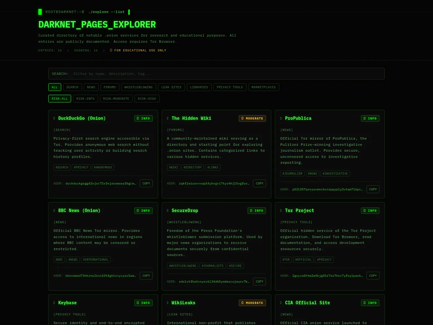 Darknet Pages Explorer