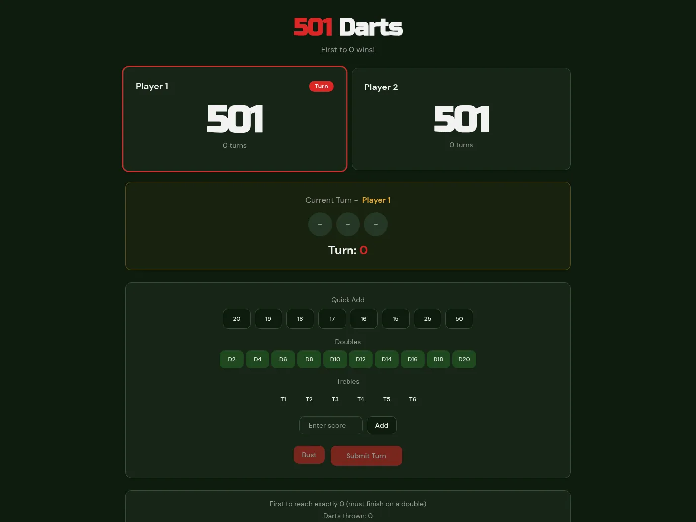 Darts 501 Scoreboard