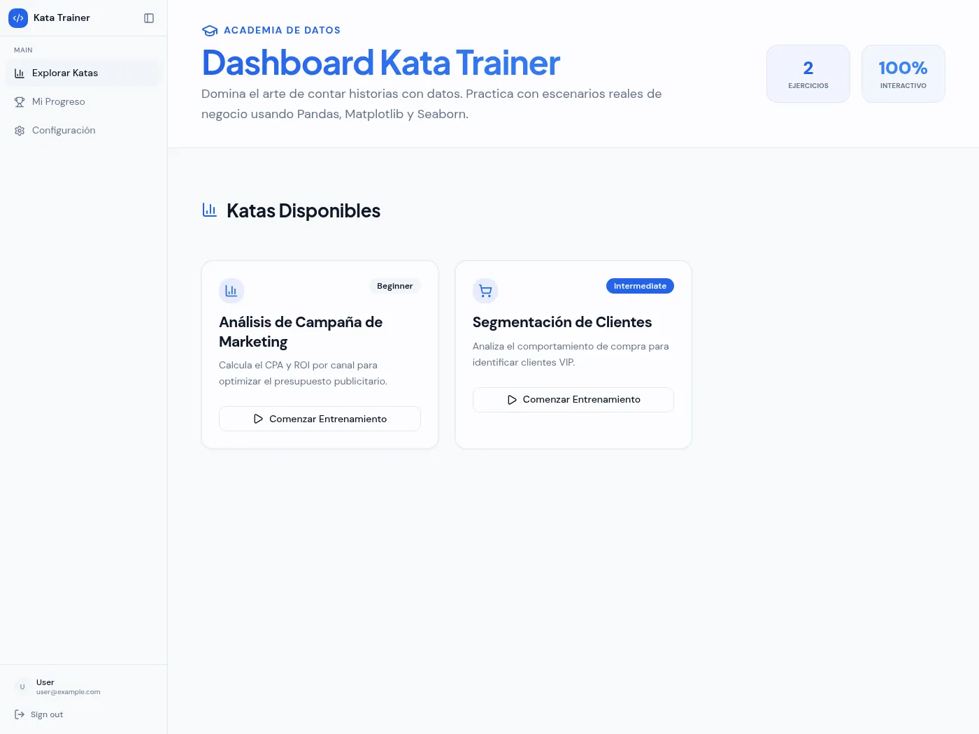 Dashboard Kata Trainer