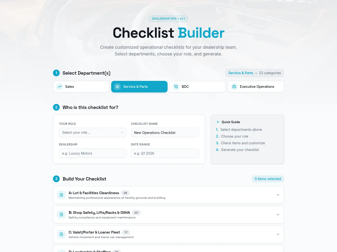 Dealership Checklist Builder