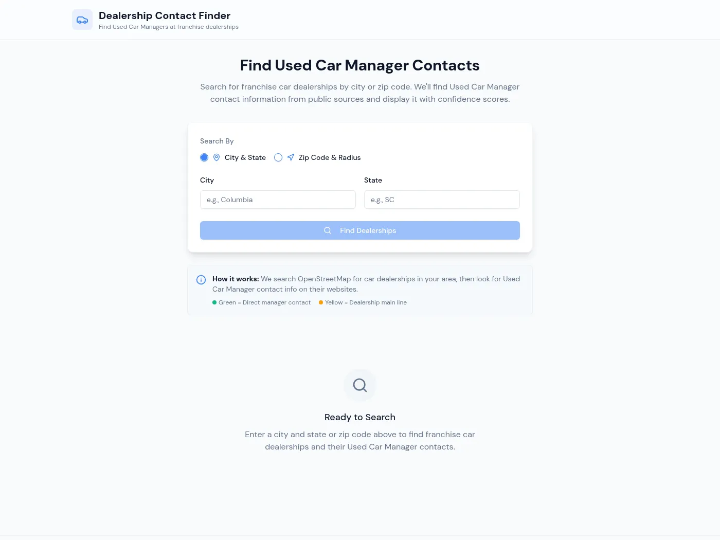 Dealership Contact Finder