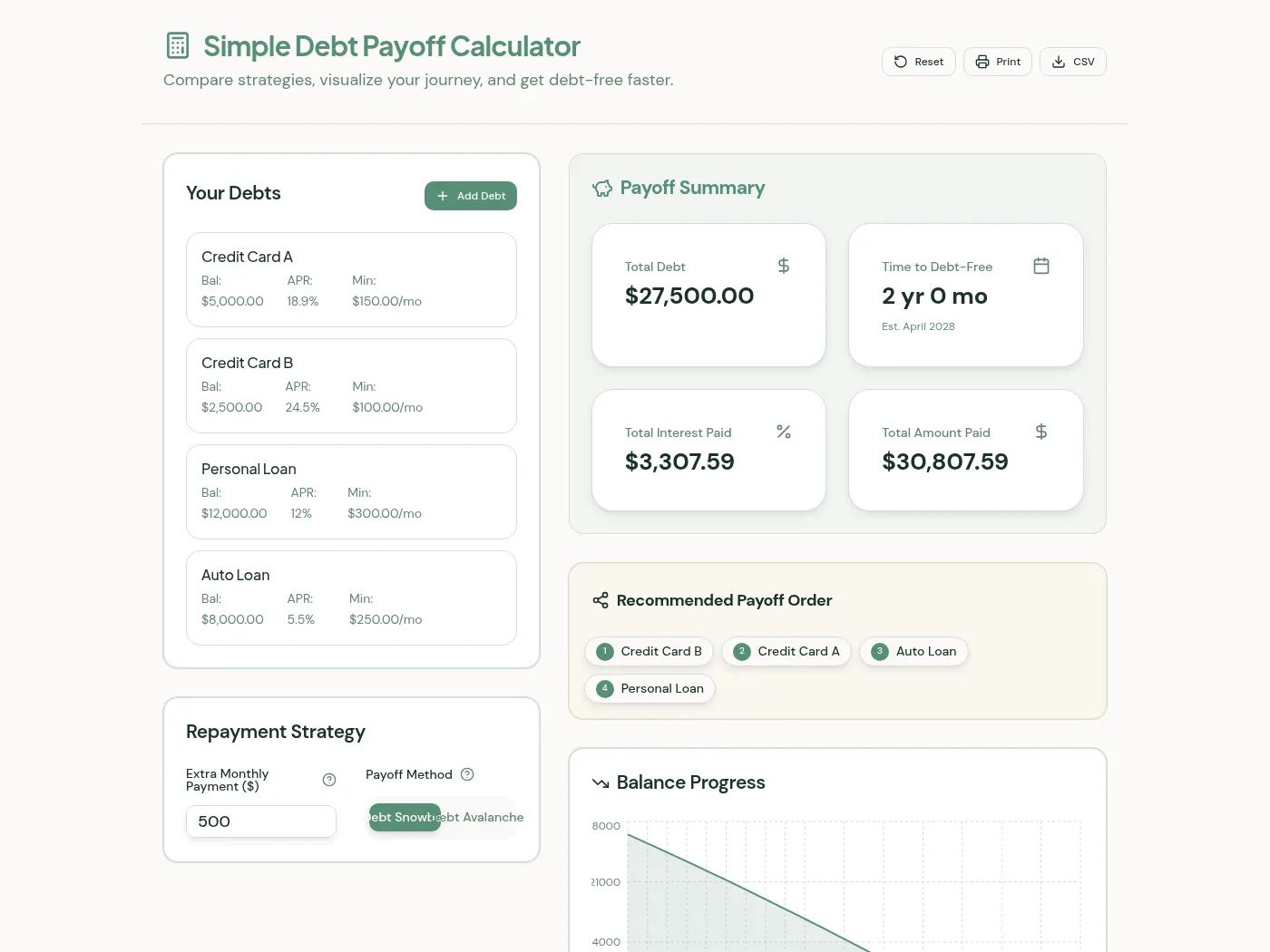 Simple Debt Payoff Tool