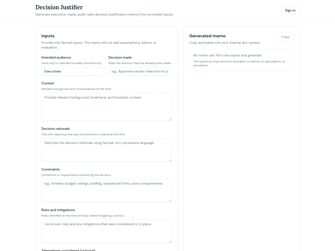 Decision Justifier AI