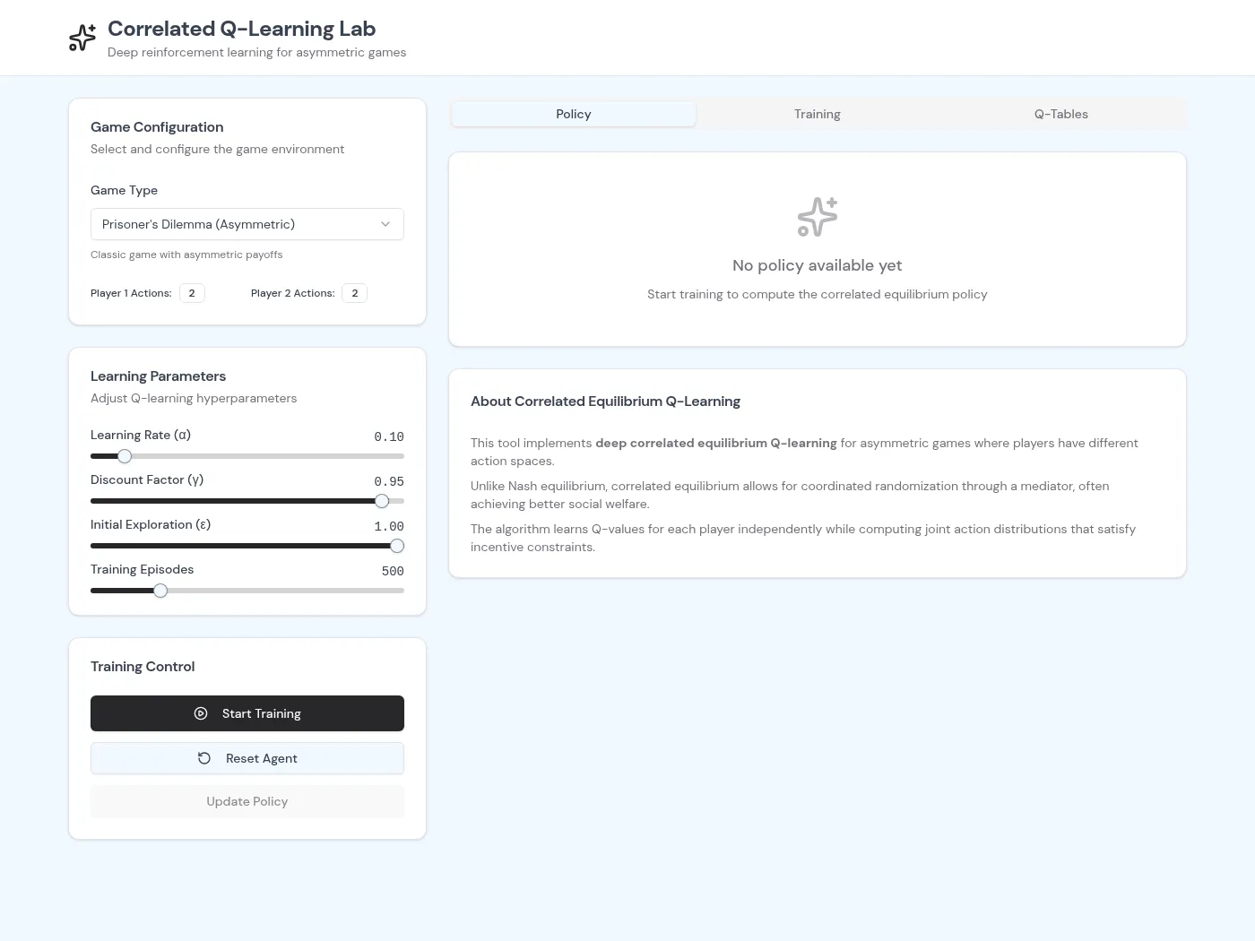 Correlated Q-Learning Lab