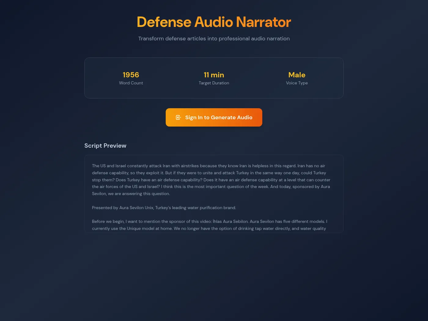 Defense Audio Narrator