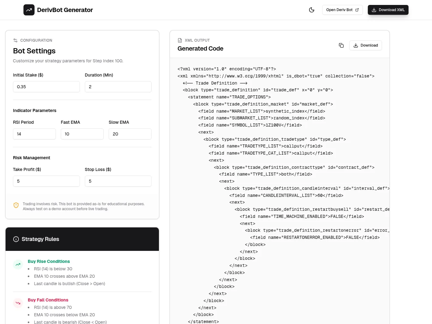 DerivBot XML Strategy
