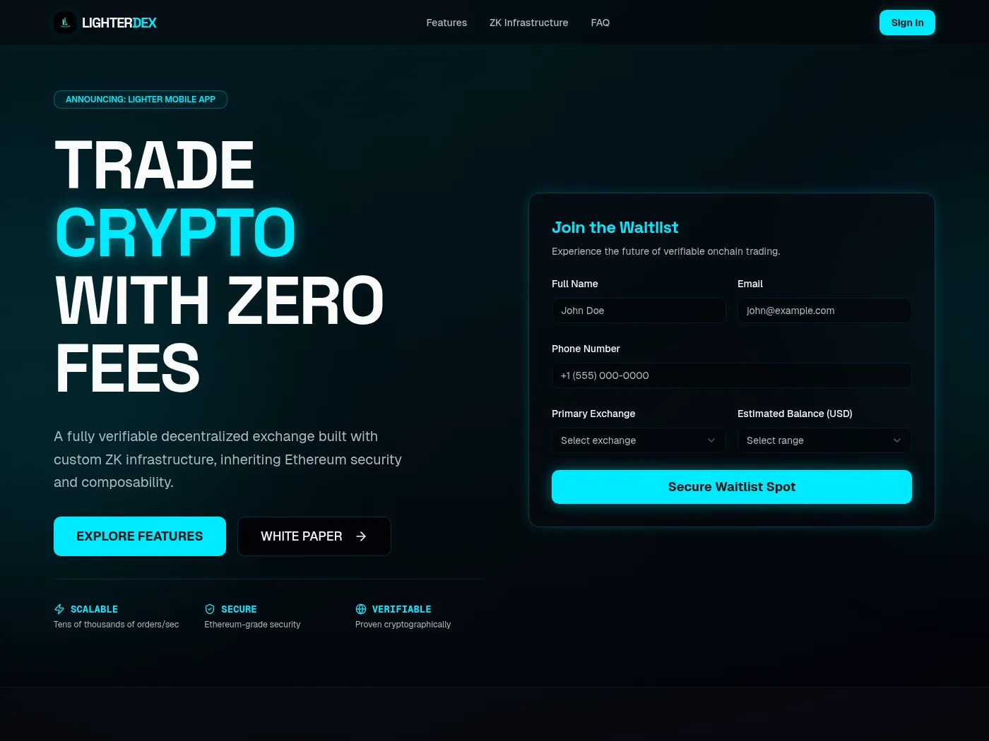 LighterDEX Landing