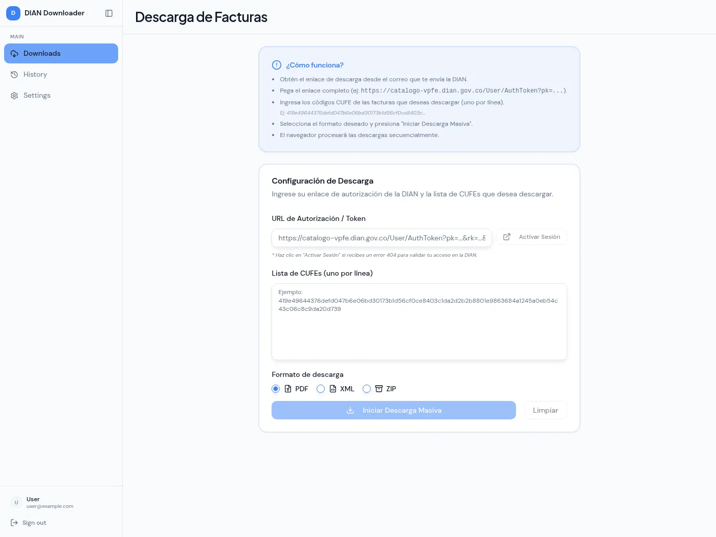 DIAN Invoice Downloader