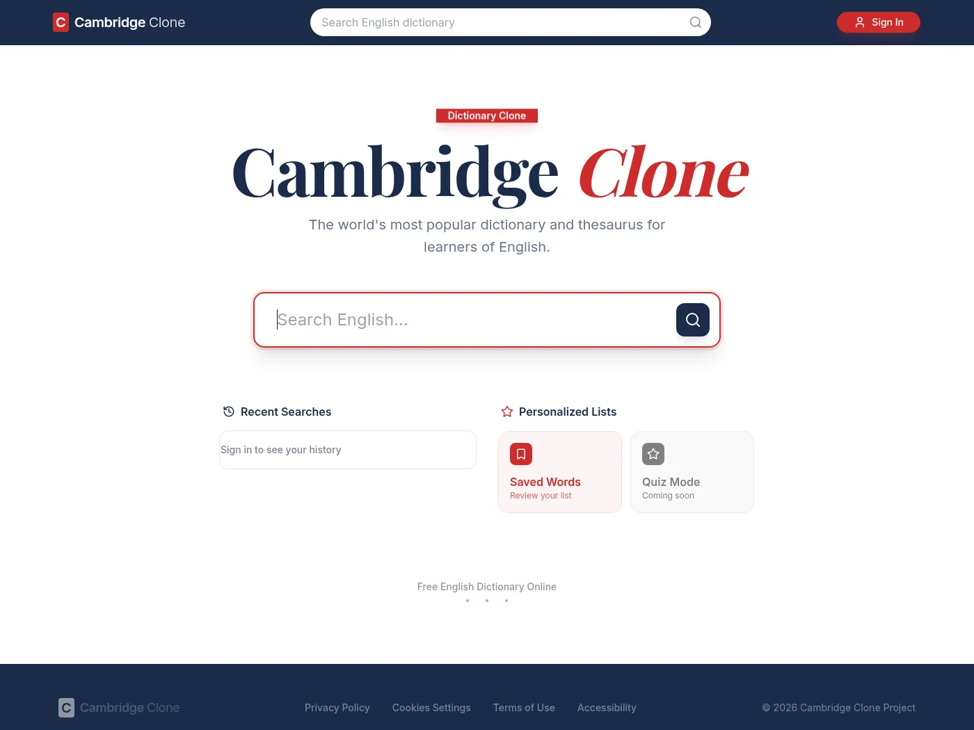 Cambridge Dictionary Clone
