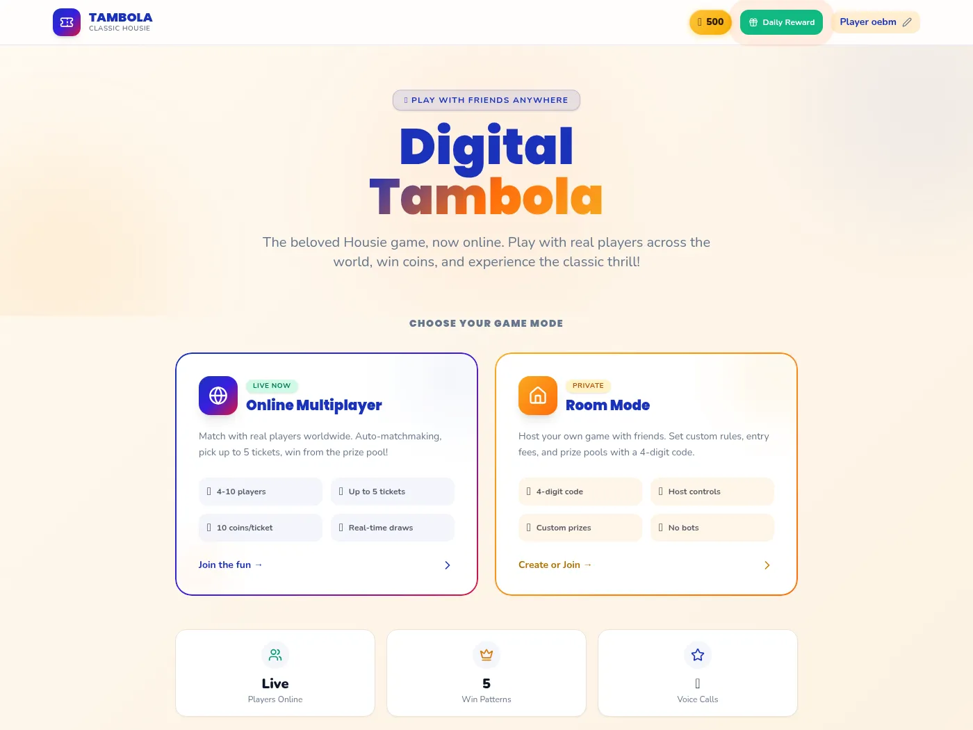 Digital Tambola Game