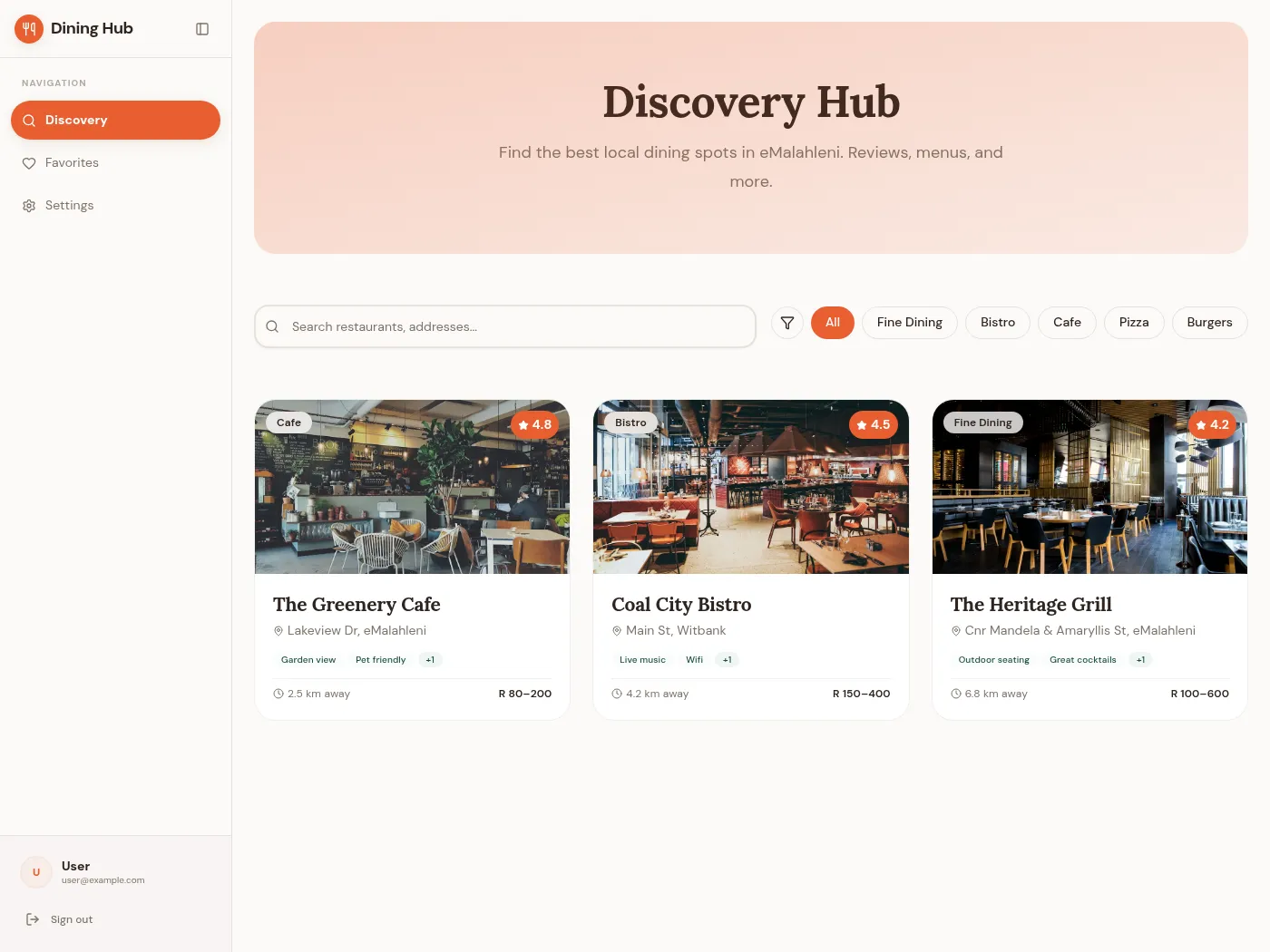 Dining Discovery Hub