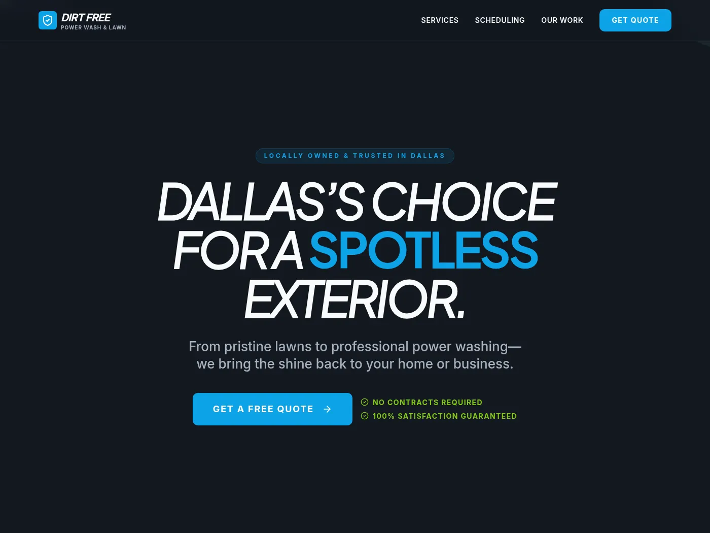 Dirt Free Landing Page