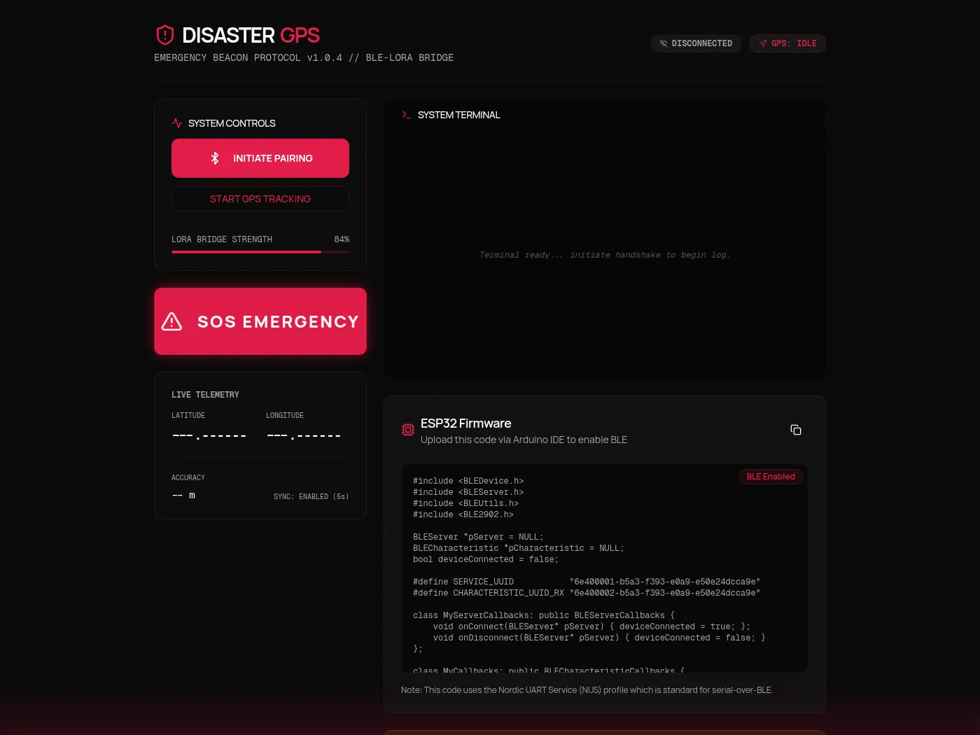 Disaster GPS Bluetooth App
