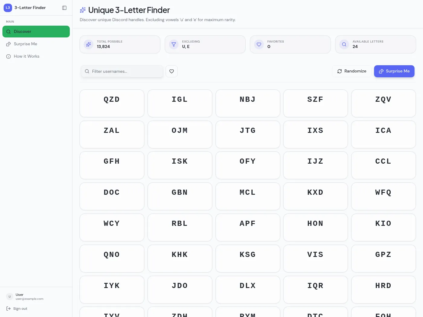 Unique 3-Letter Finder