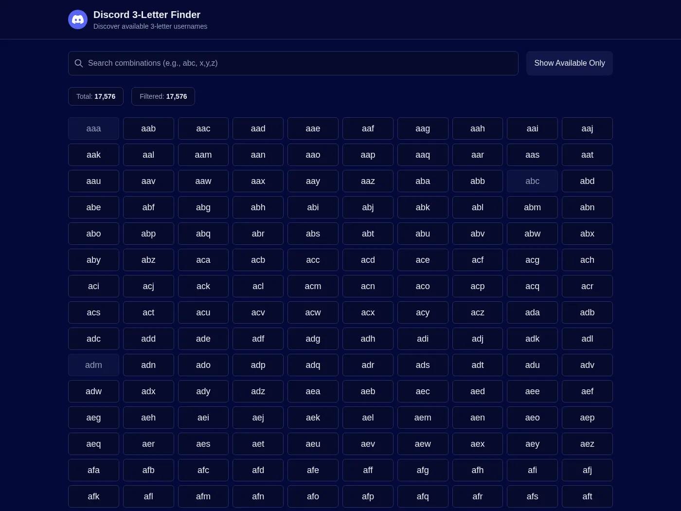 Discord 3-Letter Finder