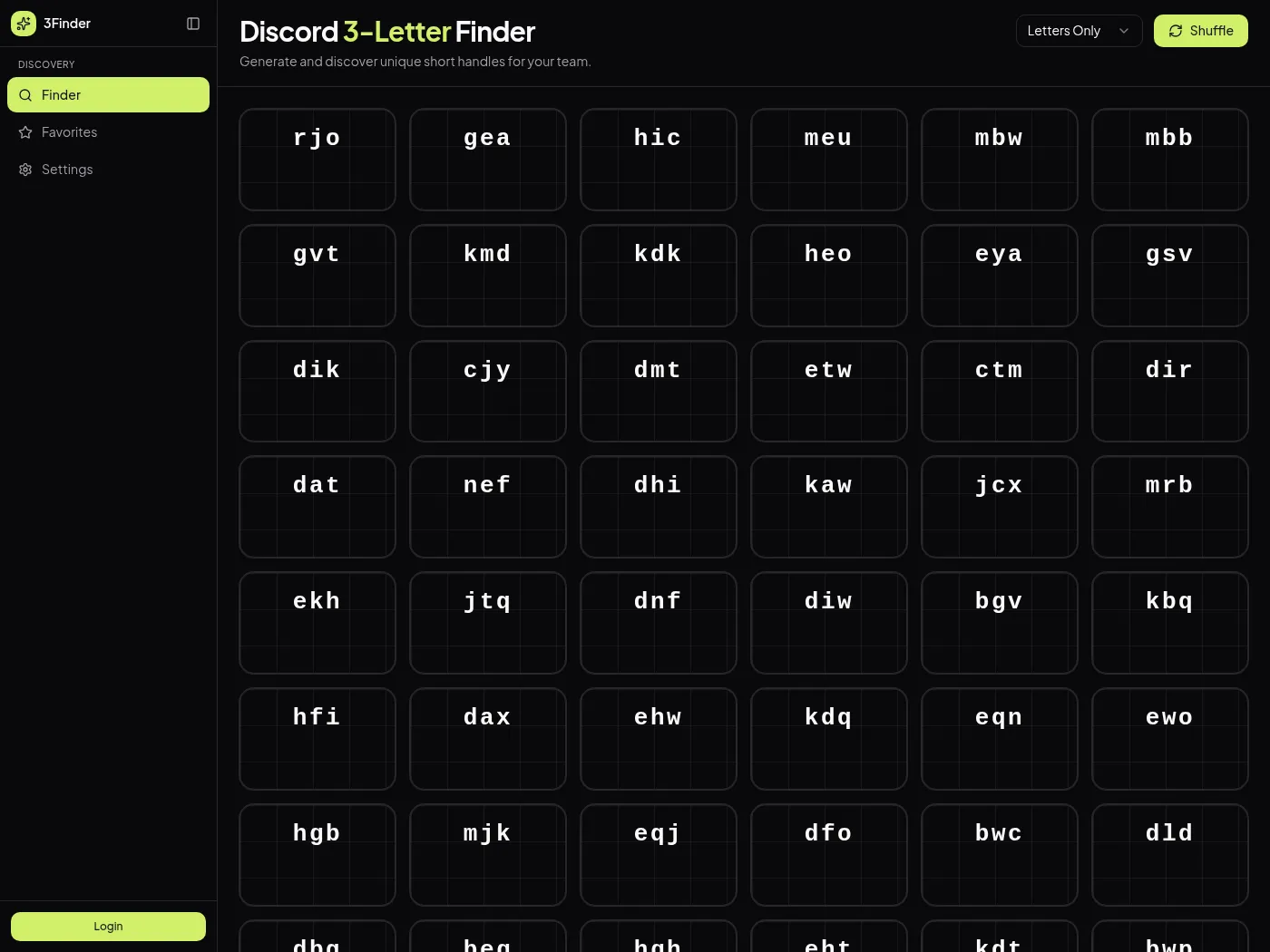 Discord 3-Letter Finder