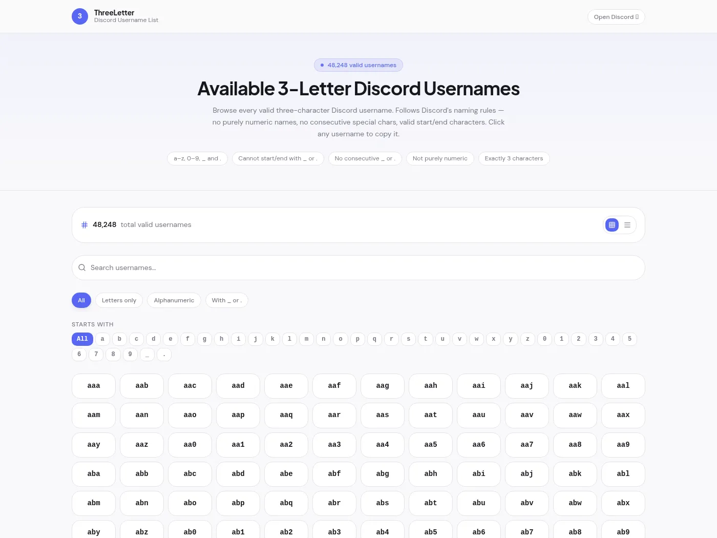 ThreeLetter Discord List