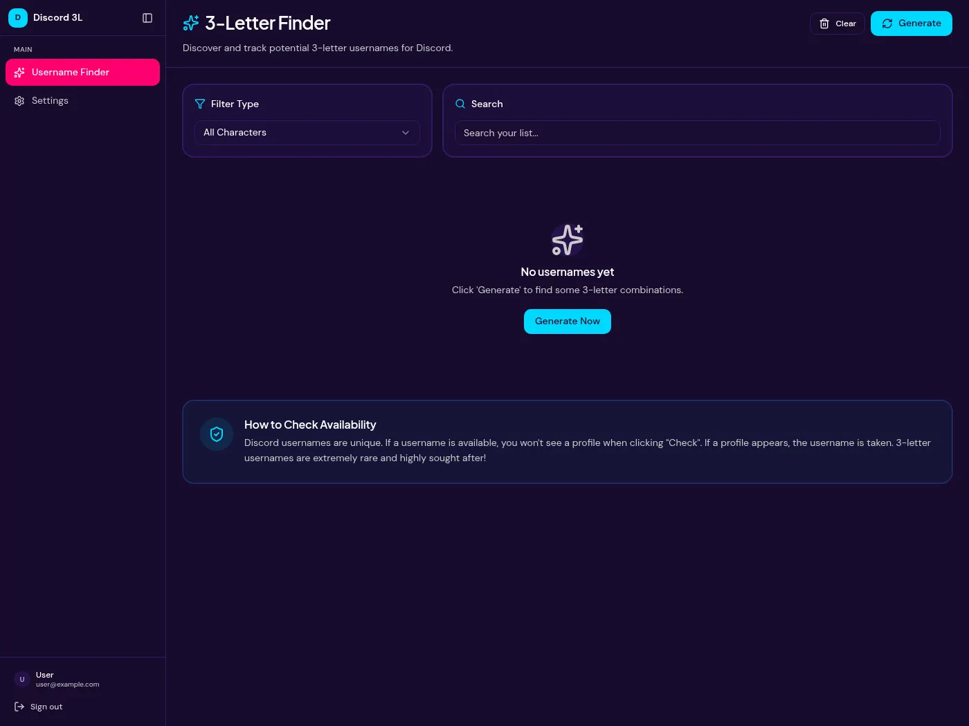 Discord 3-Letter Finder
