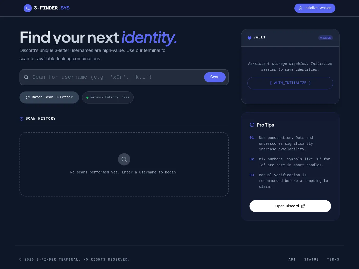 Discord 3-Letter Finder