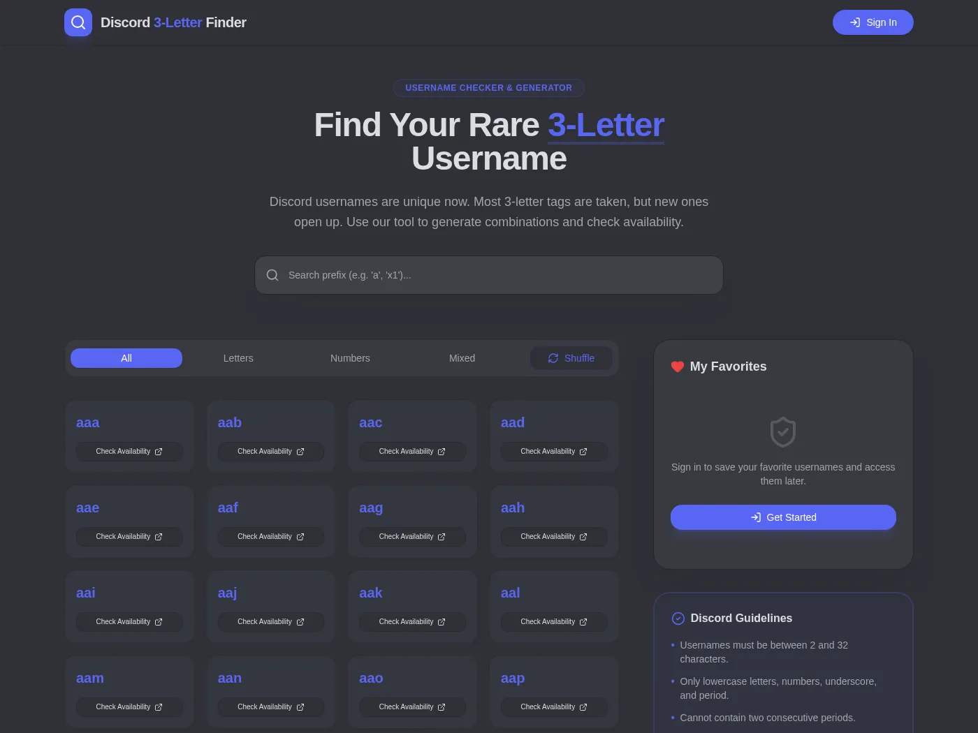 Discord 3-Letter Finder