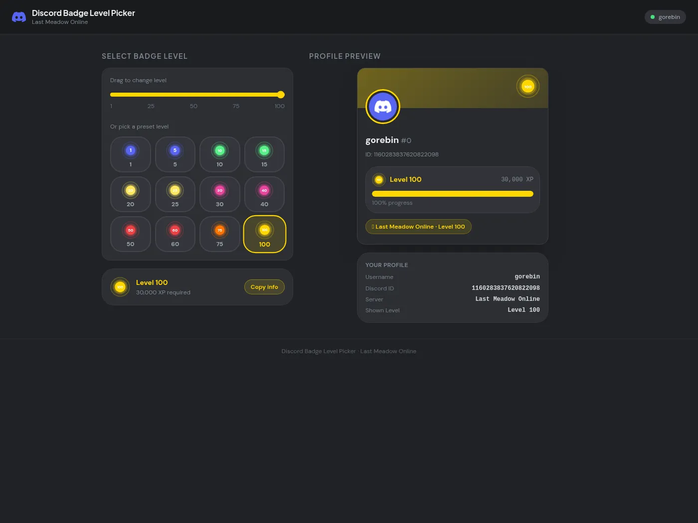 Discord Badge Level Picker