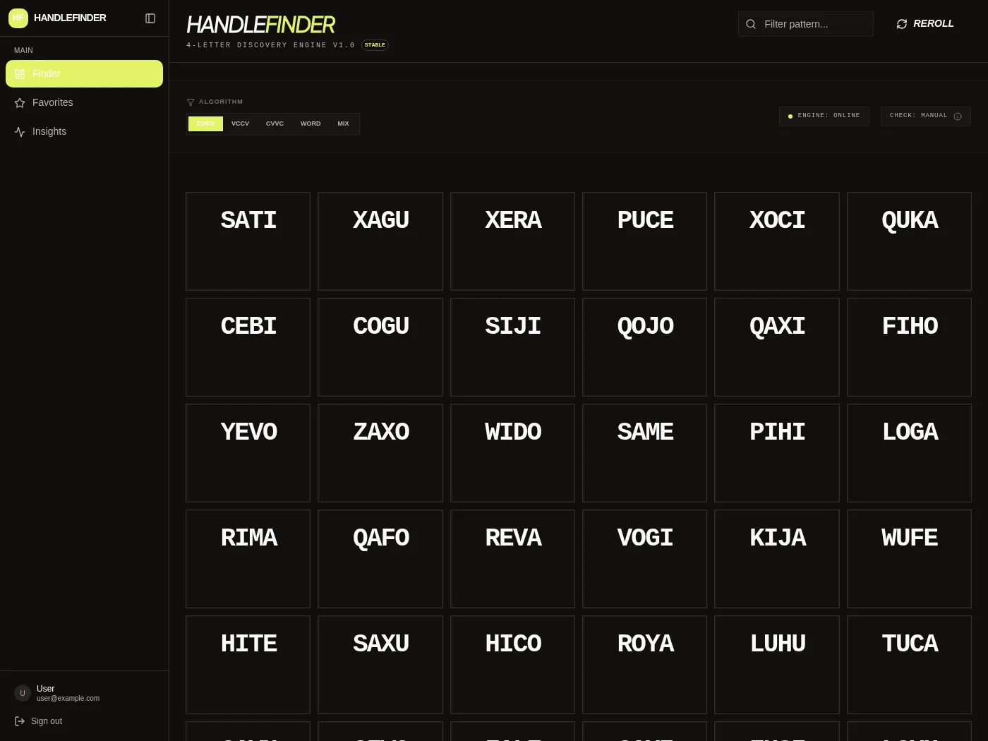 FourLetter Handle Finder