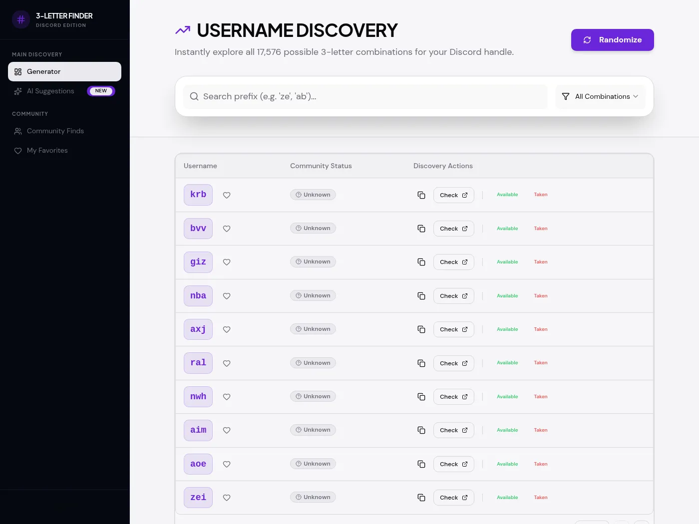 Discord 3-Letter Finder