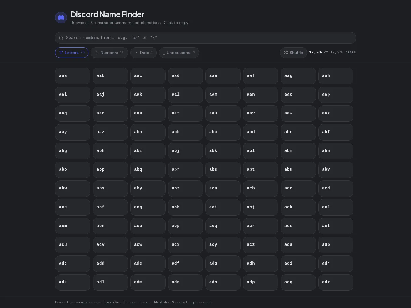 Discord Name Finder