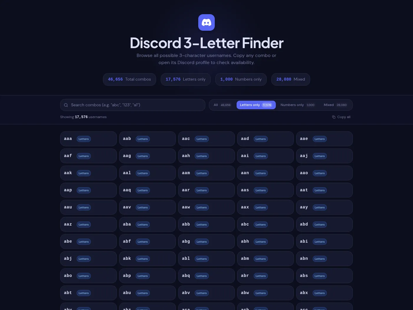 Discord 3-Letter Finder
