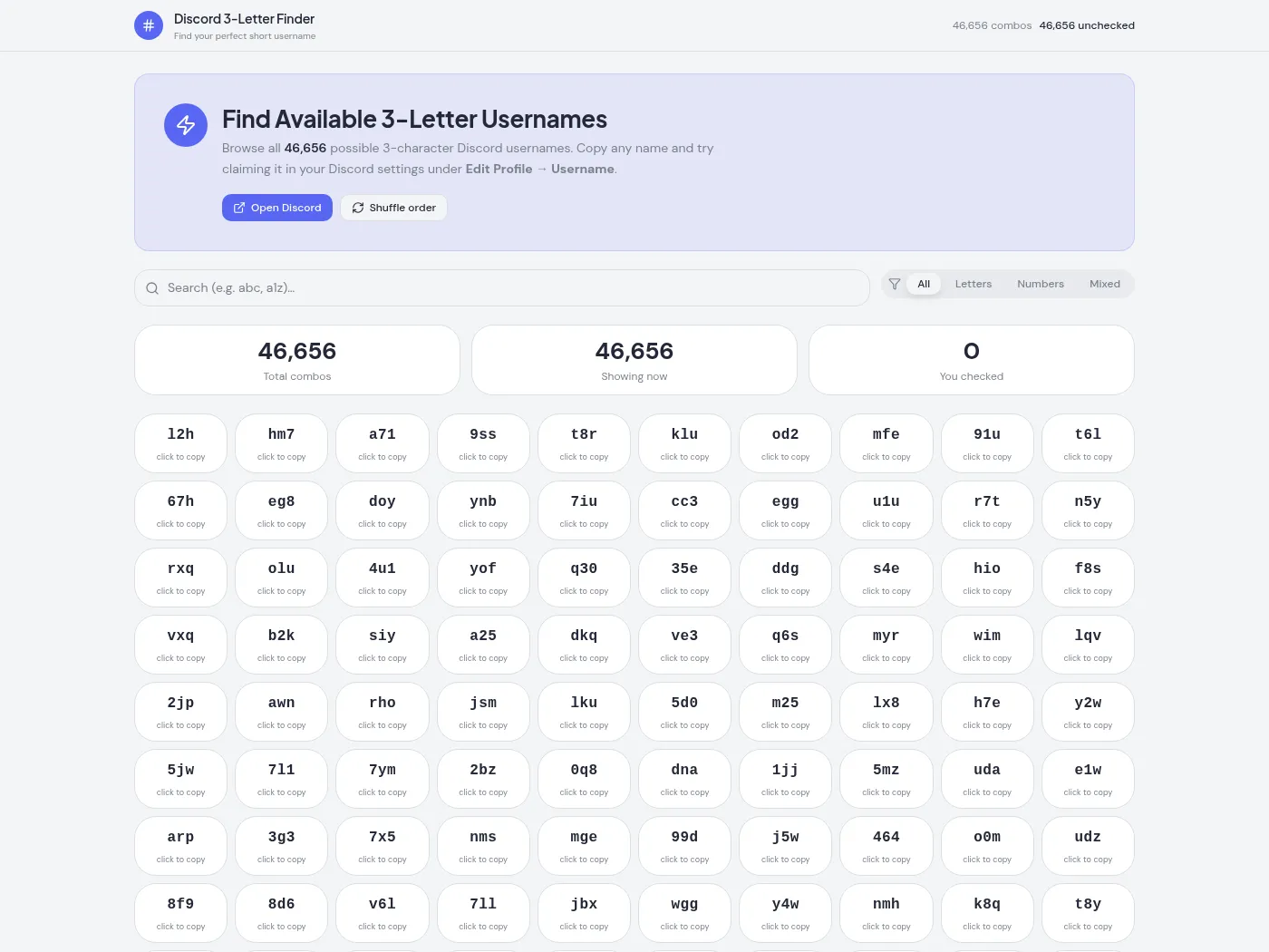 Discord 3-Letter Finder
