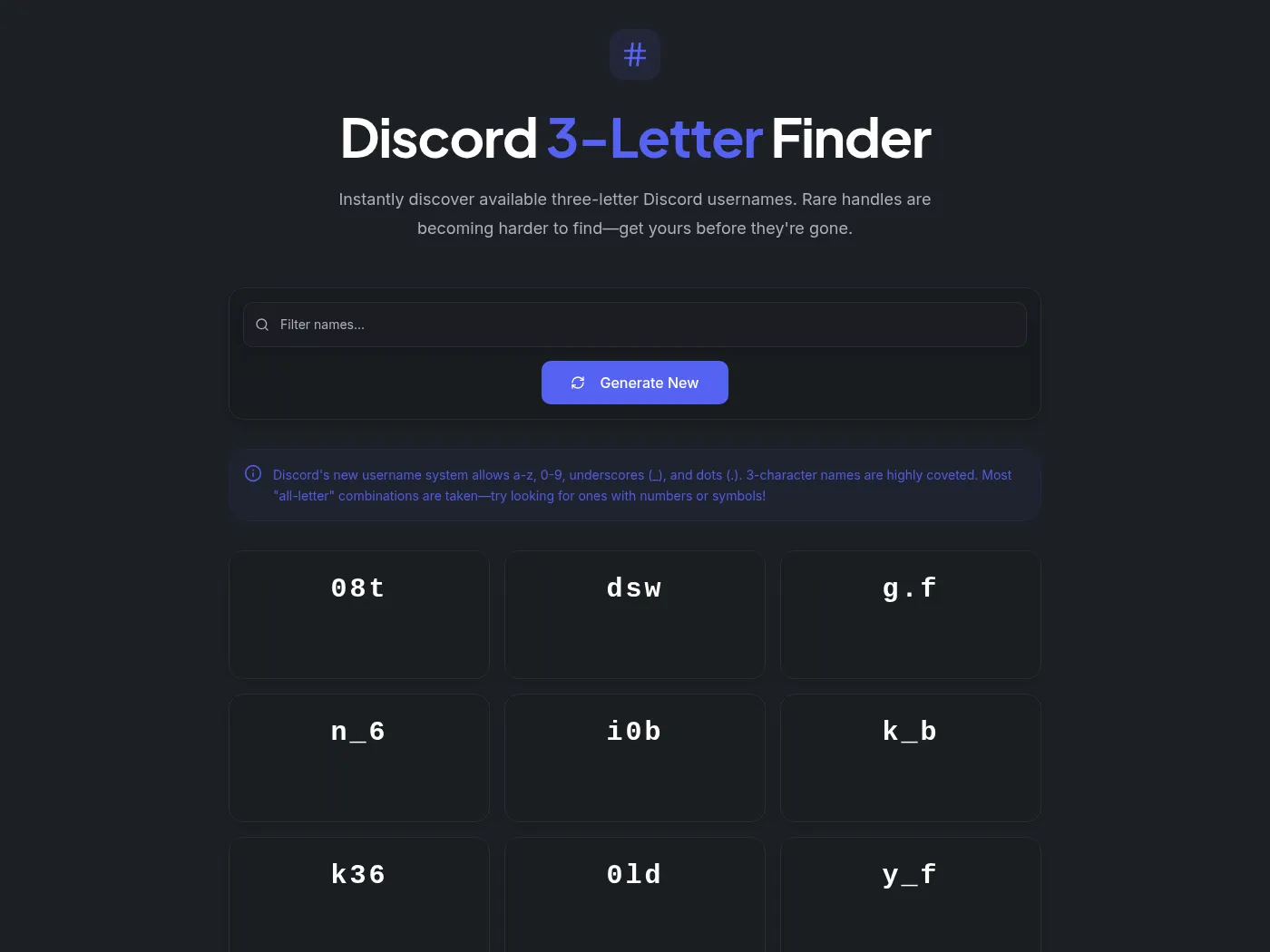 Discord 3-Letter Finder