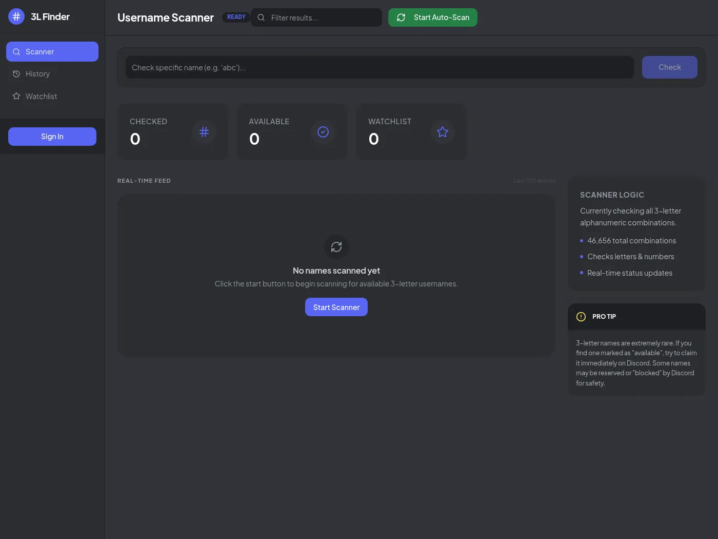Discord 3-Letter Finder