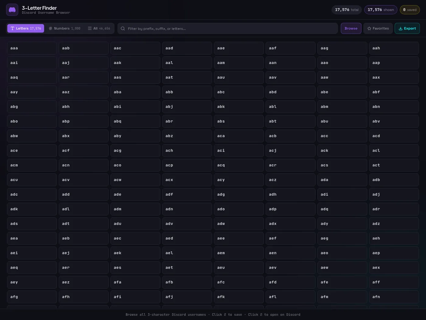 Discord 3-Letter Finder