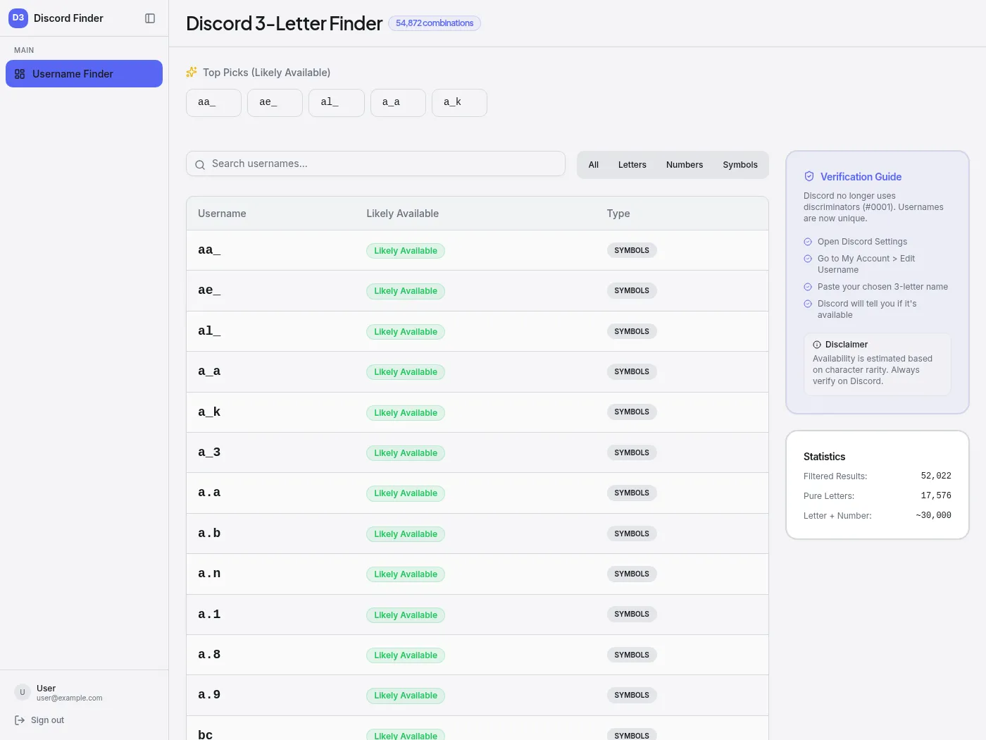 Discord 3-Letter Finder