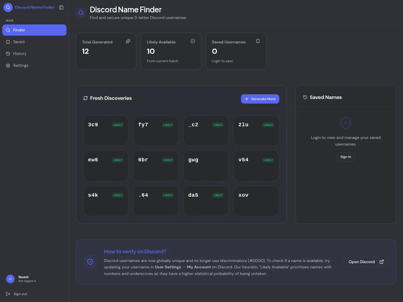 Discord Name Finder