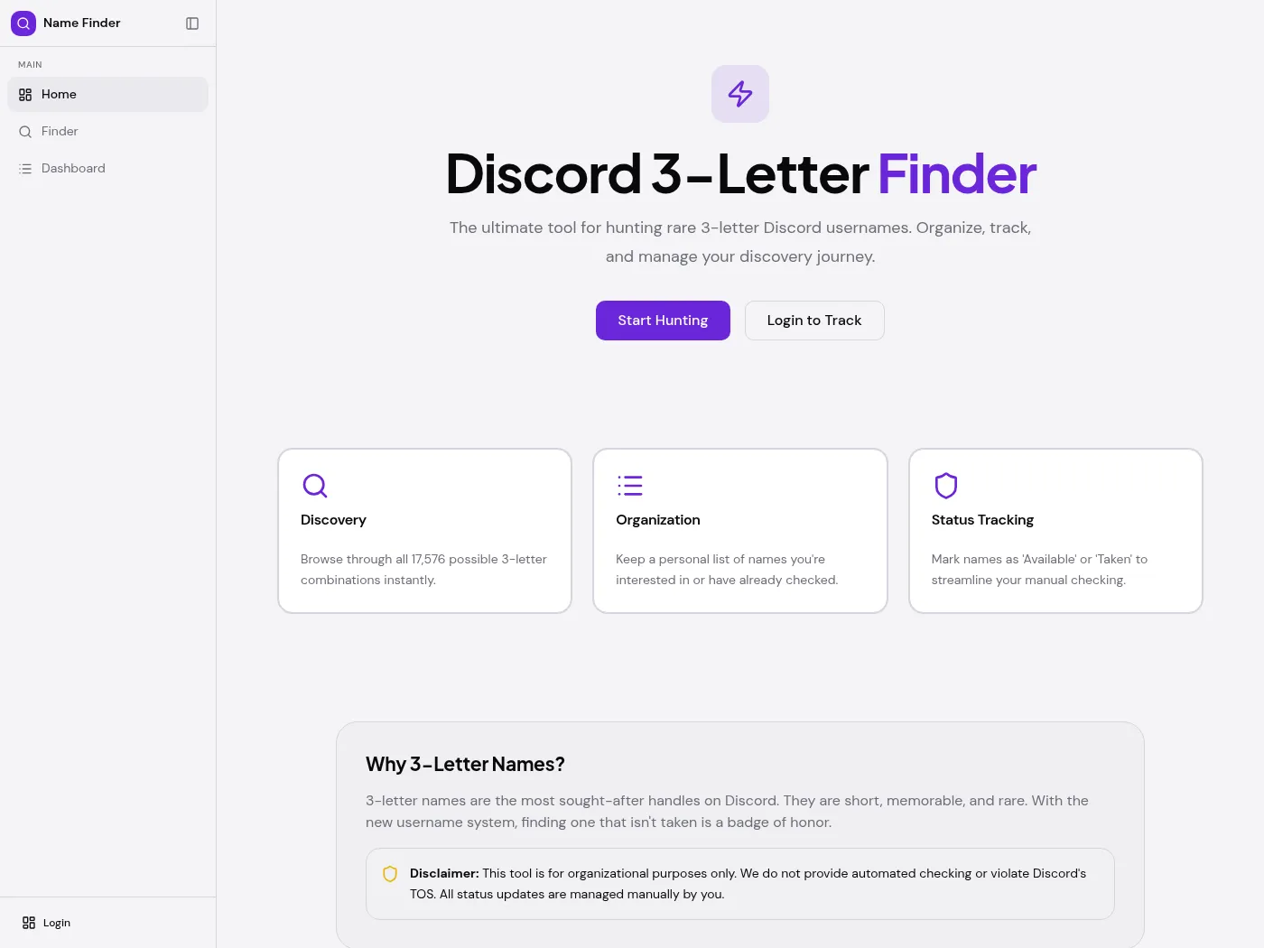 Discord 3-Letter Name Finder