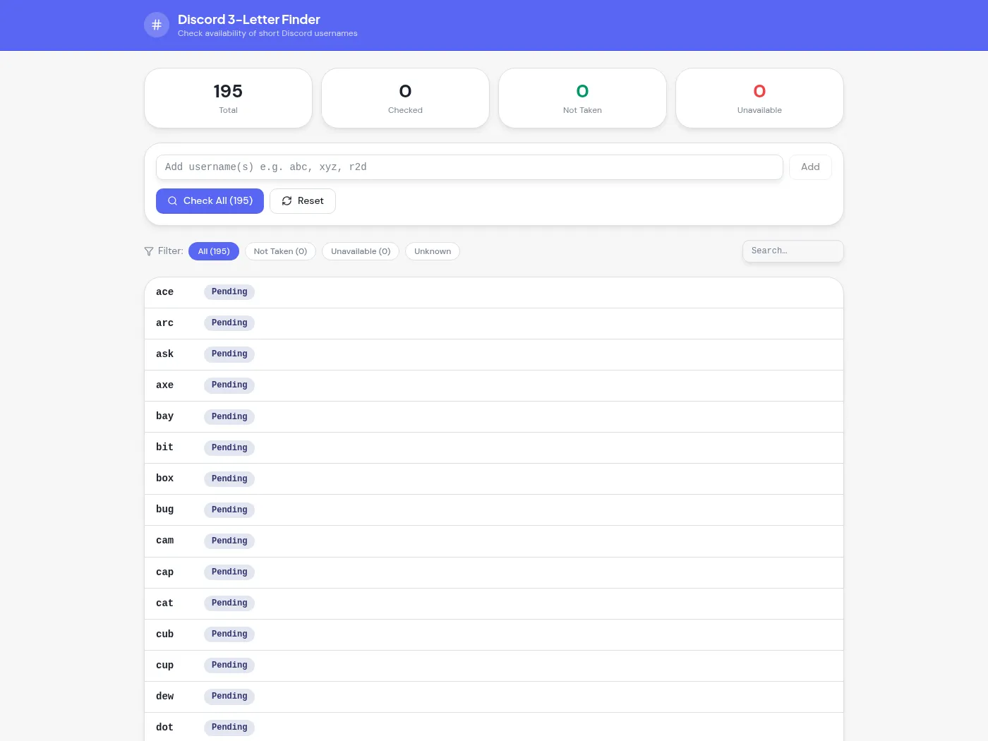 Discord 3-Letter Finder