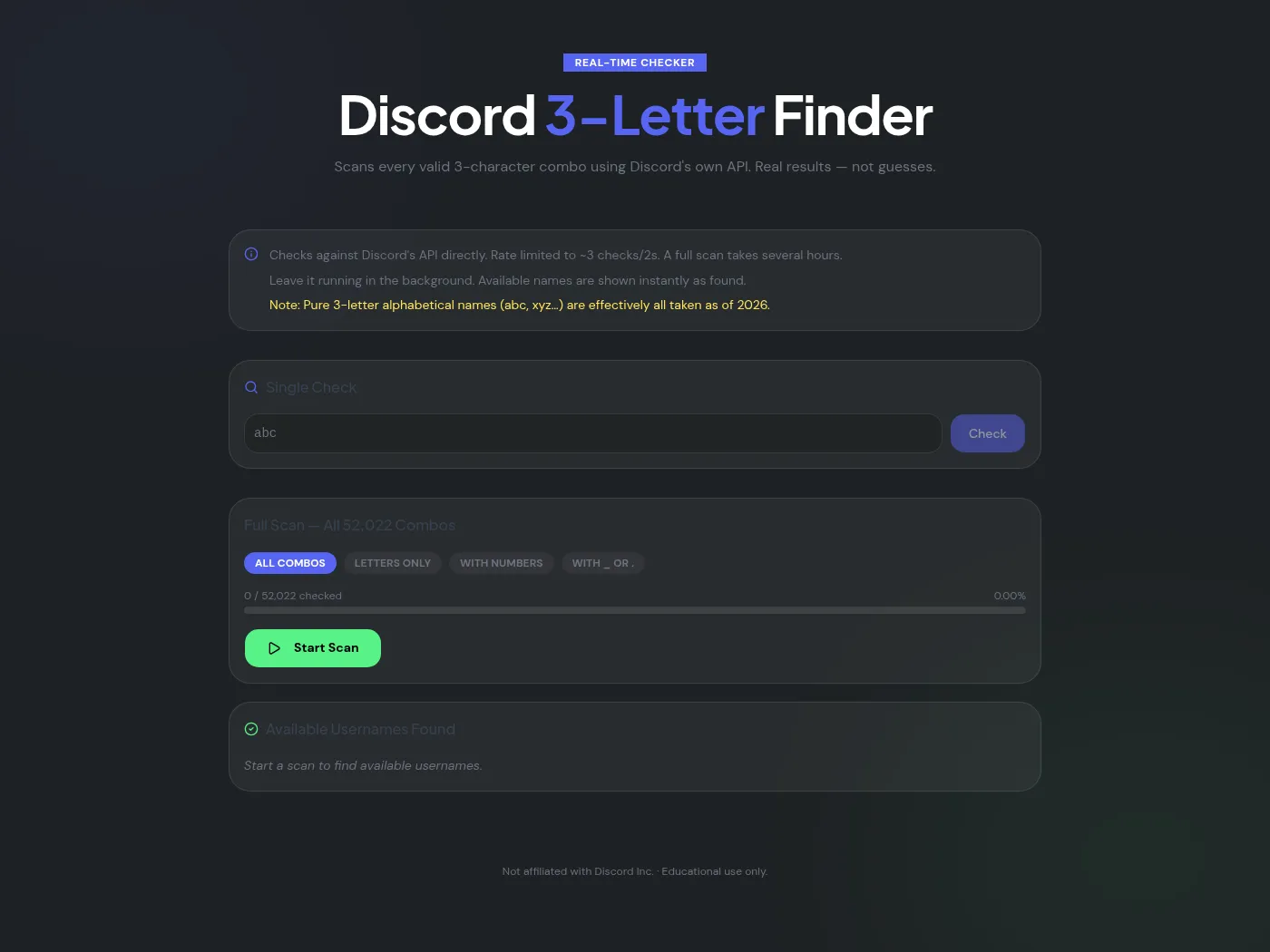 Discord 3-Letter Finder
