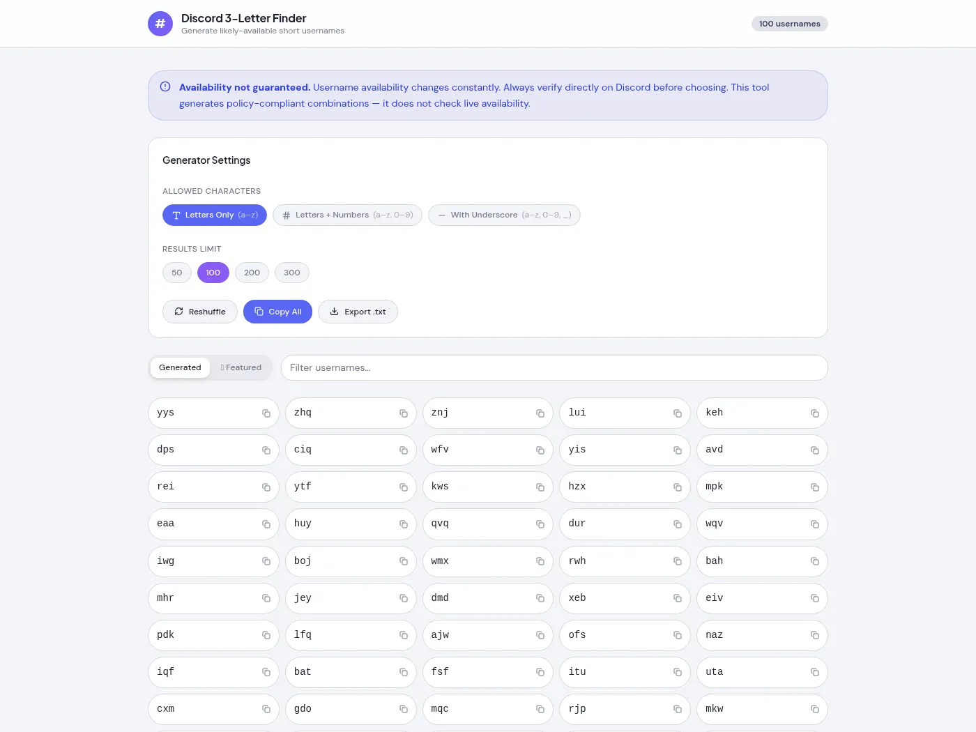 Discord 3-Letter Finder