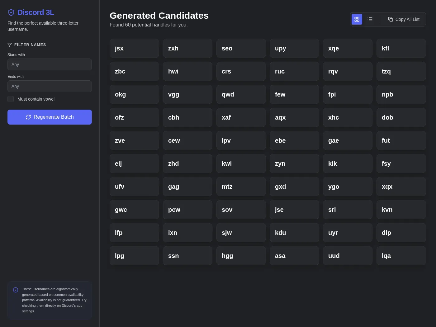 Discord 3-Letter Finder