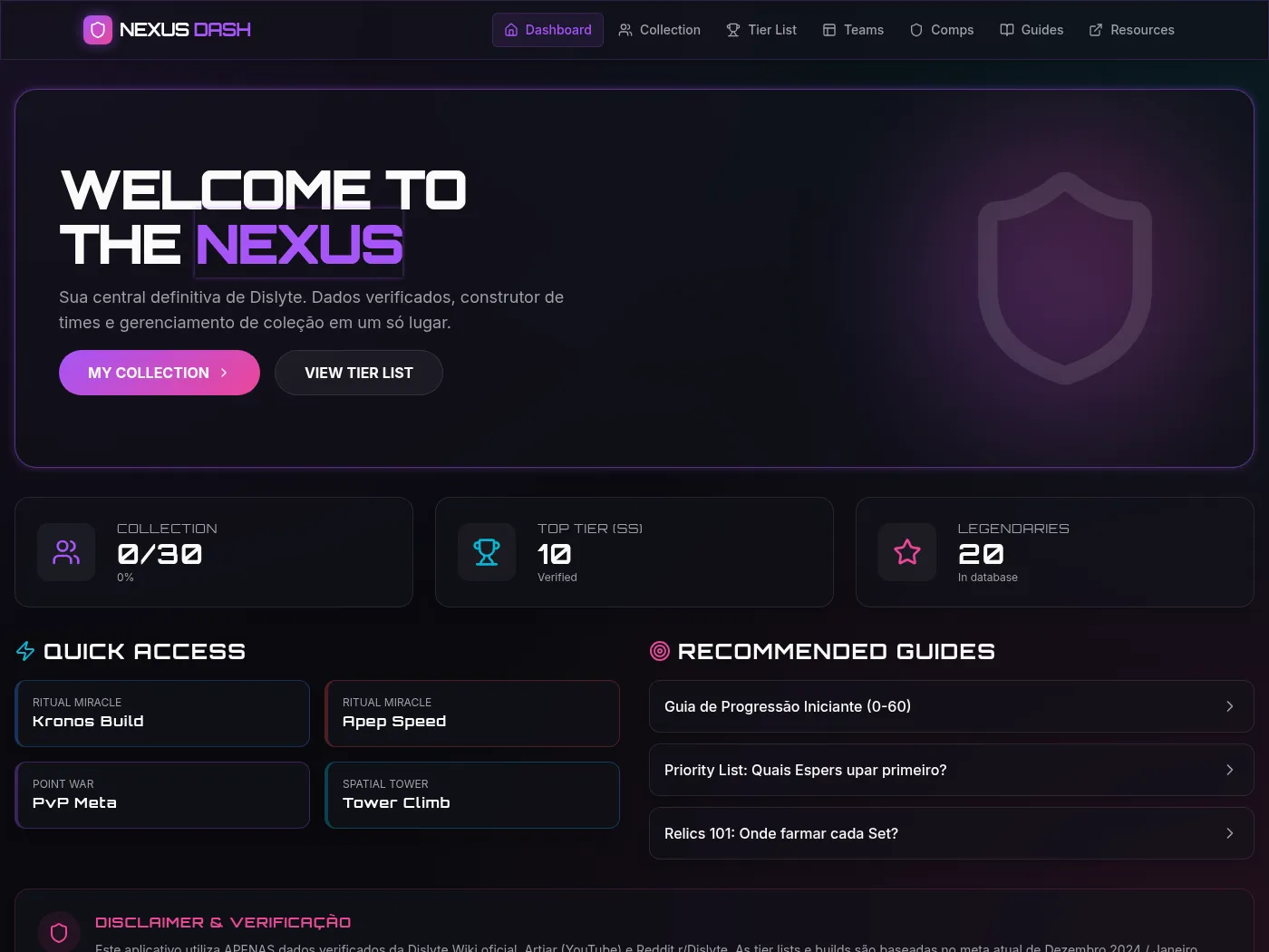 Dislyte Nexus Dashboard