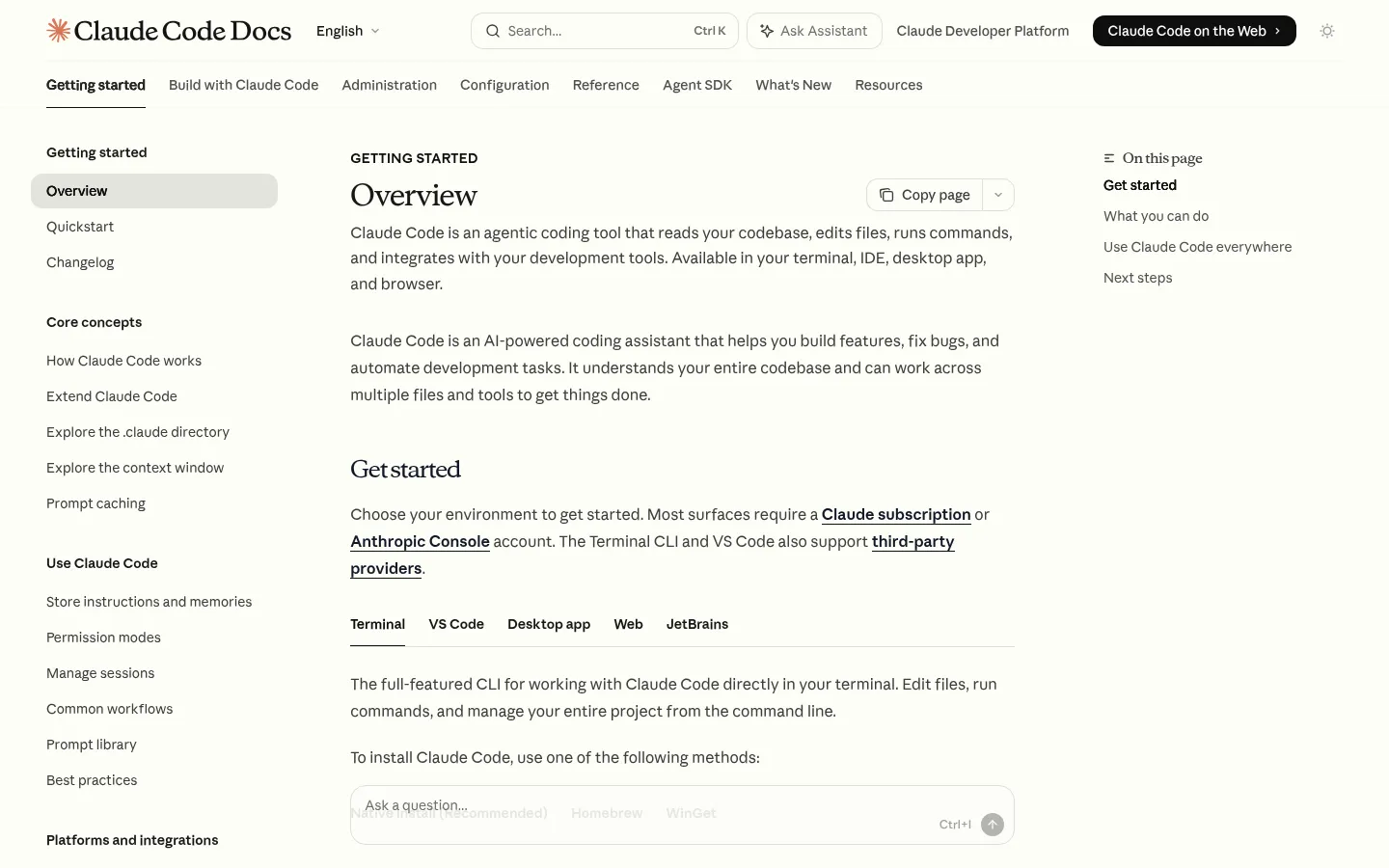 Claude Code official documentation — Anthropic's terminal-based autonomous coding agent